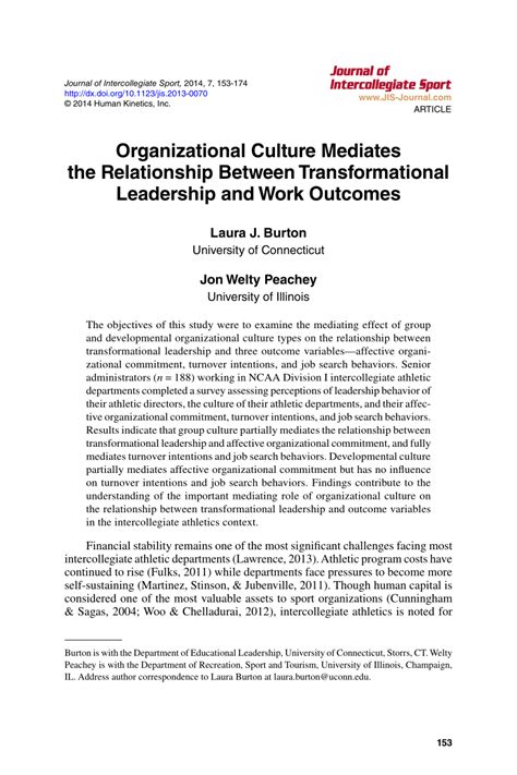 Pdf Organizational Culture Mediates The Relationship Between Transformational Leadership And