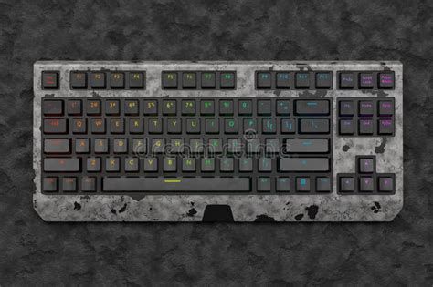 Realistic Computer Keyboard With Black Marble Texture Isolated On White