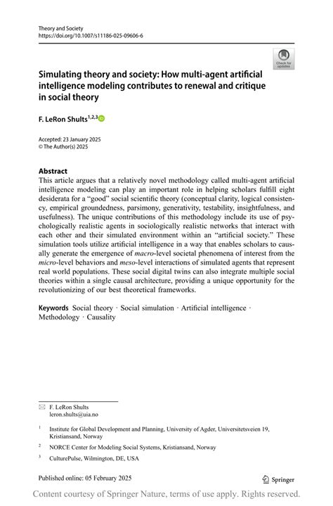 Pdf Simulating Theory And Society How Multi Agent Artificial Intelligence Modeling