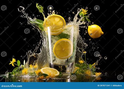 Lemonade In A Glass With A Splash And Bubbles Stock Image Image Of Cold Glass 287871341