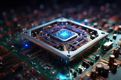 Premium AI Image Futuristic HighTech Motherboard CPU Processor Microchip Artificial