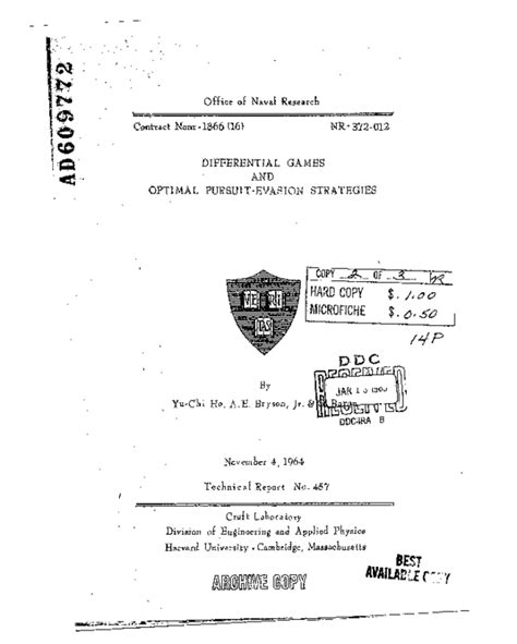 Pdf Differential Games And Optimal Pursuit Evasion Strategies