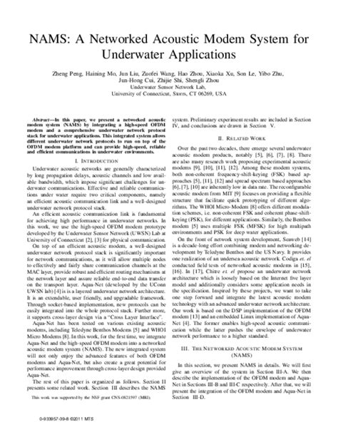 Pdf Nams A Networked Acoustic Modem System For Underwater Applications
