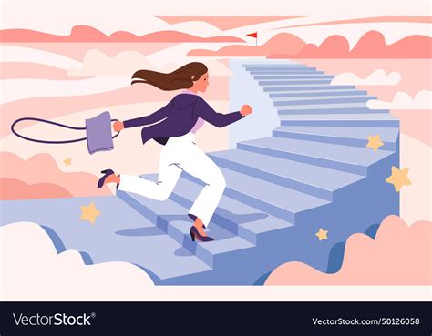 Cartoon Woman Running To Climb Up Stairs Finish Vector Image