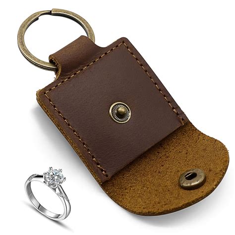 Handmade Leather Ring Holder Keychain Wedding Engagement Small Ring Case