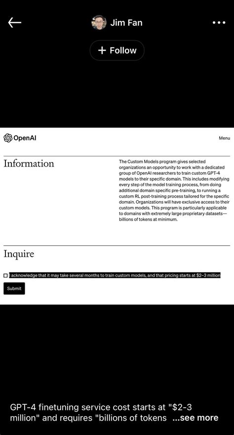 Openai Price To Custom Fine Tune Gpt4 Starts At 2 3 Million Is This Good Value Will It Drive