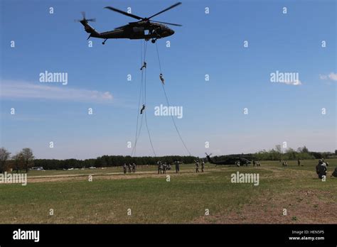 Students Of The Fort Drum Air Assault School Repel From A Uh 60m Black