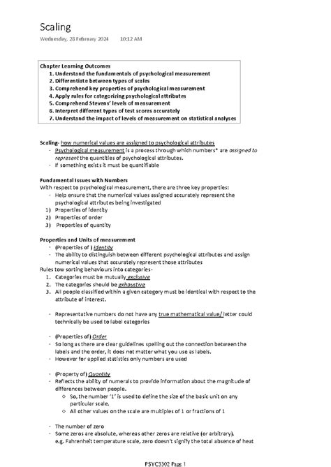Scaling Psyc3302 Scaling Notes Lecture 12 Chapter Learning