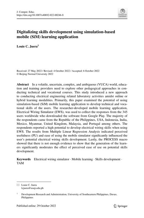 Pdf Digitalizing Skills Development Using Simulation Based Mobile