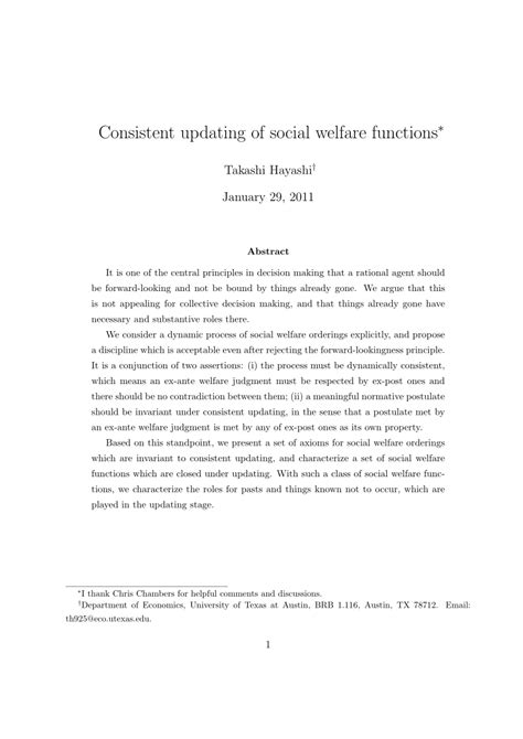 Pdf Consistent Updating Of Social Welfare Functions