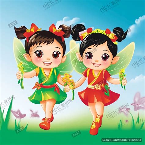 Ai创作图一对小精灵贴图 花精灵卡通形象 花精灵 抓蝴蝶插画 一对小精灵 快乐童年淘气精灵 卡通双飞蝶 手绘捉蝴蝶 采花仙娘 仙女送花 抓蝴蝶的小女孩 仙女祝寿 抓蝴蝶的小女孩插画 翅精灵