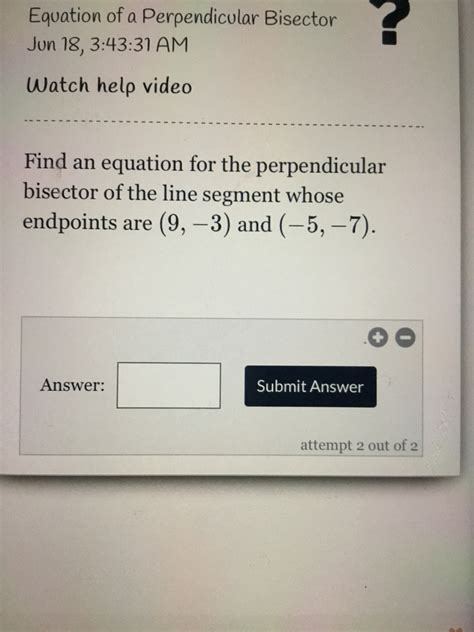 Perpendicular Bisector Equation