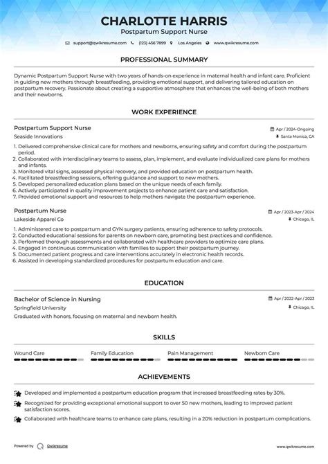 10 Postpartum Nurse Resume Samples And Templates For 2026