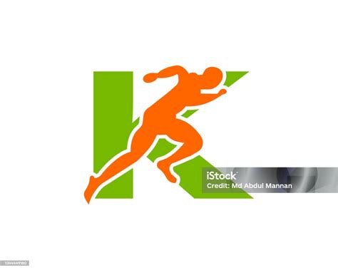 레터 K 로고에 스포츠 런닝 맨 프론트 뷰 마라톤 템플릿 러닝 클럽 또는 스포츠 클럽 로고를위한 런닝 맨 실루엣 로고 템플릿 건강한 생활방식에 대한 스톡 벡터 아트 및 기타