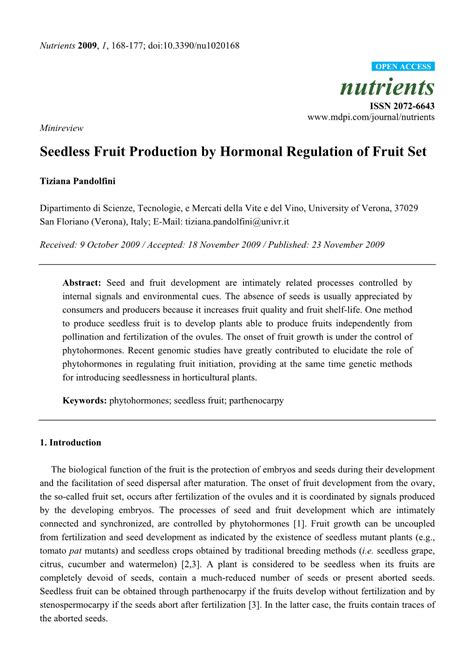 Seedless Fruit Production By Hormonal Regulation Of Fruit Set Docslib
