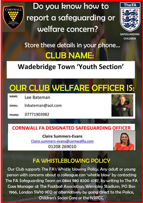 Safeguarding At Wadebridge Town Football Club And Play Safe Weekend