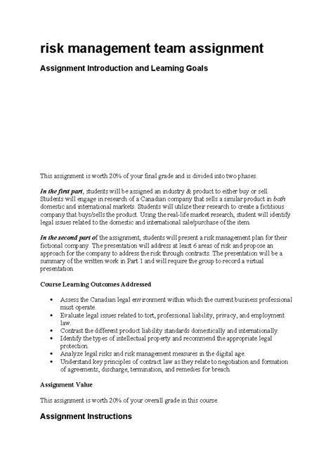 Team Assignment Downloadable Pdf Risk Management Team Assignment