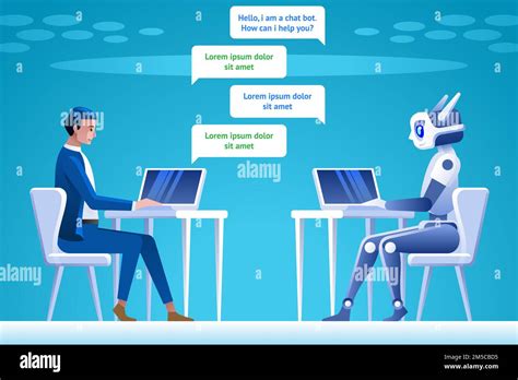 Chatbot Concept Man Chatting With Chat Bot Vector Illustration
