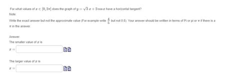 Solved For what values of x 0 2π does the graph of Chegg com