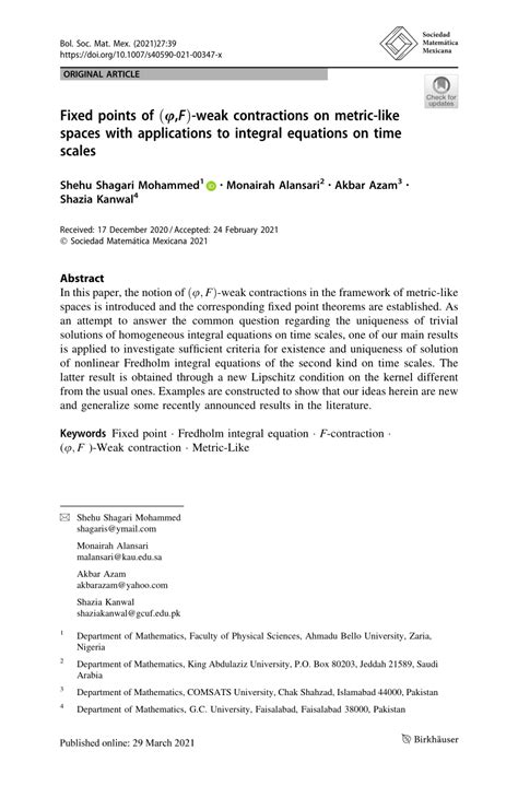 Pdf Fixed Points Of Varphi F Weak Contractions On Metric Like