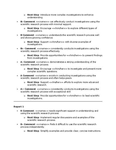 Grade 2 Science And Technology Report Card Comments 2025 Editable