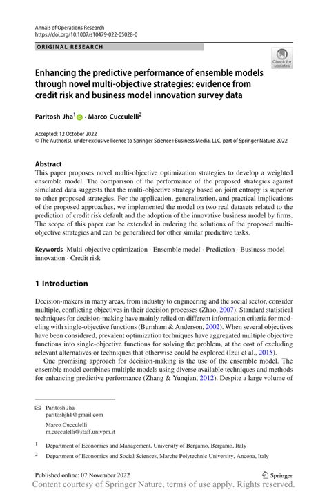 Enhancing The Predictive Performance Of Ensemble Models Through Novel