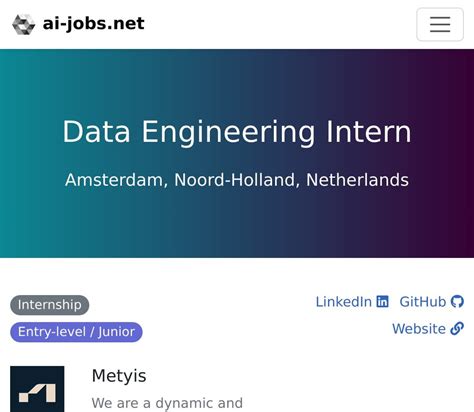 Hiring Internship Data Engineering Intern In Amsterdam Noord Holland Netherlands Raimljobs