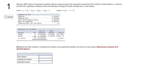 Solved 1 We Give Jmp Output Of Regression Analysis Above