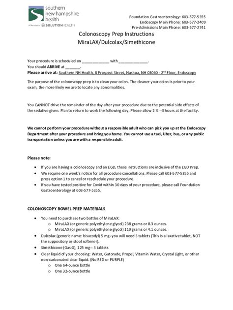 Fillable Online Colonoscopy Prep Instructions Miralax Dulcolax Fax Email Print Pdffiller