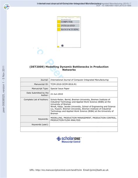 Pdf Det2009 Modelling Dynamic Bottlenecks In Production Networks