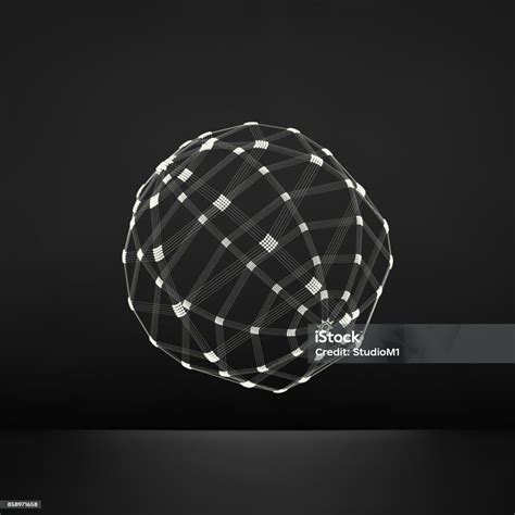 3 차원 구체입니다 글로벌 디지털 연결입니다 기술 개념입니다 벡터 일러스트입니다 선 및 점 와이어 프레임 개체입니다 디자인에 대 한 기하학적 모양입니다 격자 기하학적 요소