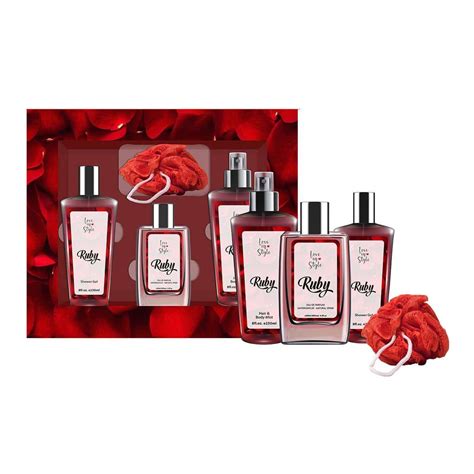 RUBY SET EDP ML HAIR BODY MIST ML SG ML BATH SPONGE Maison Q