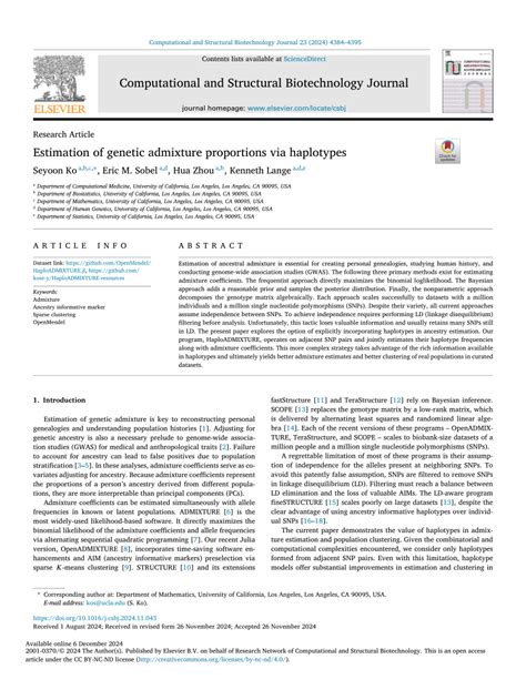 Pdf Estimation Of Genetic Admixture Proportions Via Haplotypes