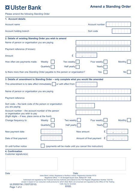 Amend A Standing Order Ulster Bank