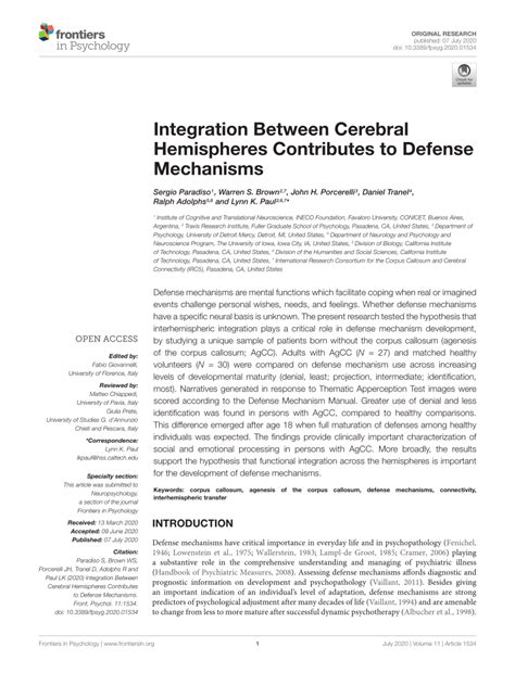 PDF Integration Between Cerebral Hemispheres Contributes To Defense