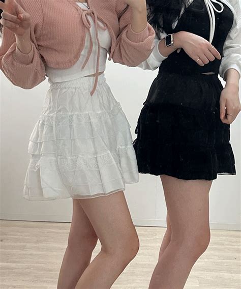 [💗당일발송💗] 스완 프릴 캉캉 레이스 스커트 밴딩 발레코어룩 속바지내장 에이블리