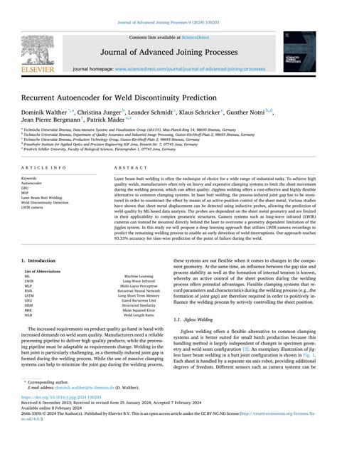 Pdf Recurrent Autoencoder For Weld Discontinuity Prediction