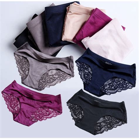 Womens Sexy Silk Panties Sheer Lace Briefs Seamless Knickers Breathable