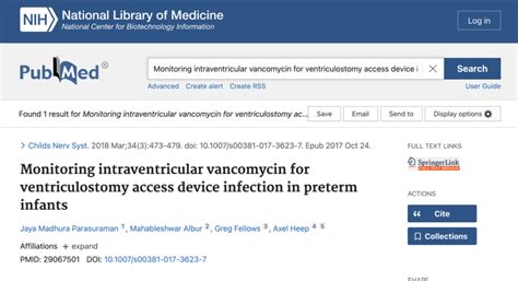 Monitoring Intraventricular Vancomycin For Ventriculostomy Access Device Infection In Preterm