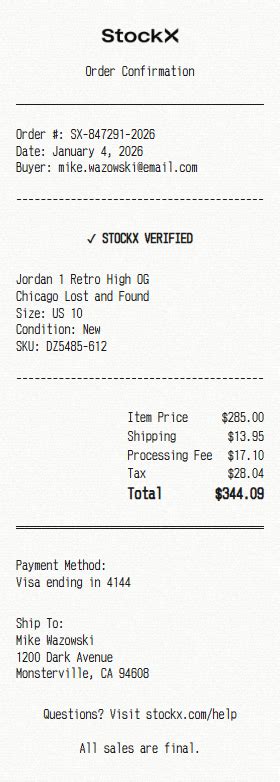 Stockx Receipt Generator Receipt Maker