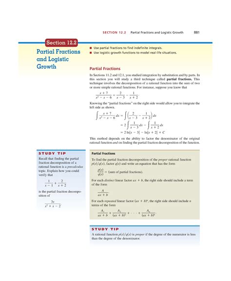 Math Ch12 1 Math Work S E C T I O N 1 2 2 Partial Fractions And Logistic Growth 881 Use