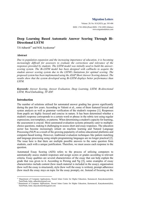 Pdf Deep Learning Based Automatic Answer Scoring Through Bi Directional Lstm