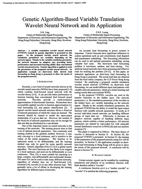 Pdf Genetic Algorithm Based Variable Translation Wavelet Neural