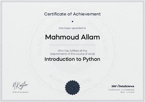 Certificate Of Achievement Introduction To Python 365 Data Science