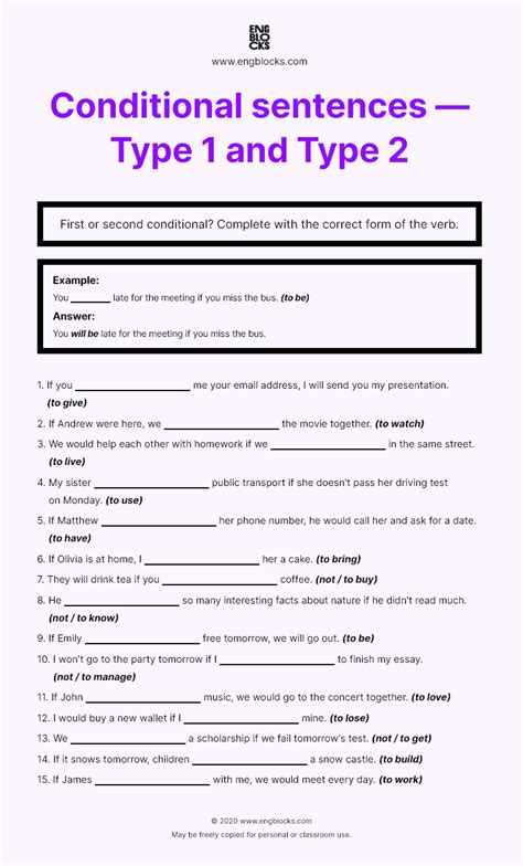 Conditional Sentences — Type 1 And Type 2 First And Second Conditional