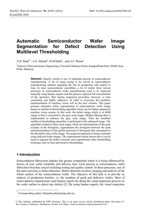 PDF Automatic Semiconductor Wafer Image Segmentation For Defect Detection Using Multilevel