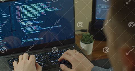 Closeup Coding On Screen Man Hands Coding Html And Programming On Screen Monitors Development
