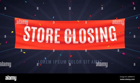 Store Closing Banner Sign Sale Red Flag Isolated With Text Store