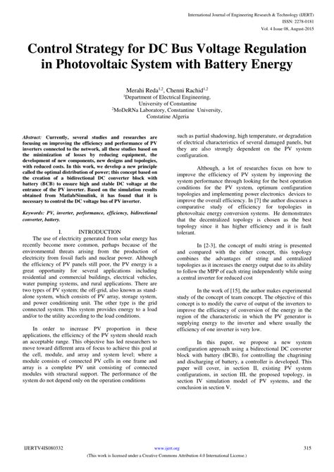 Pdf Control Strategy For Dc Bus Voltage Regulation In Photovoltaic