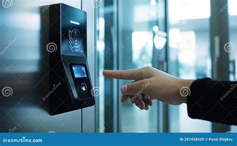 Hand Open Door Digital And Access Control In Condo Or Office Stock Image Image Of Background